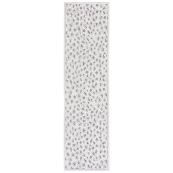 SAFAVIEH Courtyard Ivory/Gray 2 ft. x 8 ft. Geometric Cheetah Indoor ...
