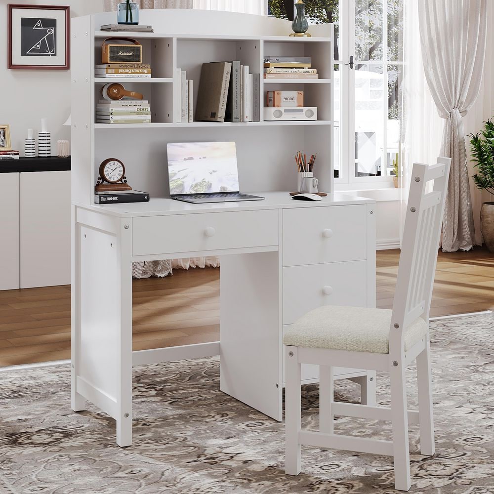 Nestfair 40 in. Rectangular White Wood 4-Drawer Computer Desk with ...