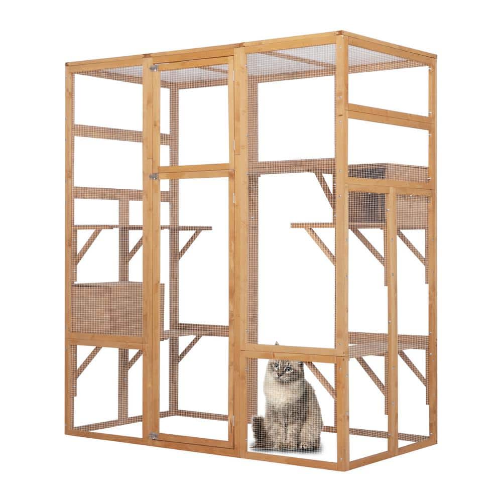 Tunearary 70 in. H Wooden Large Cat Run House Outdoor, Weatherproof ...