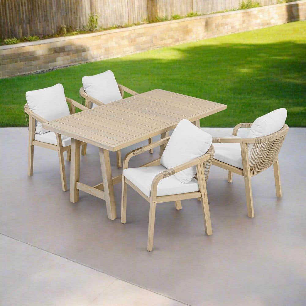 Teamson Home 5-Piece Wood Rectangular Outdoor Dining Set with Beige ...