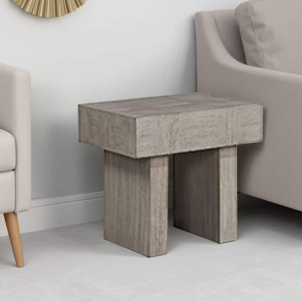 Benjara Lezy 22 in. Grey Square Wood End Table with Double Pedestal ...