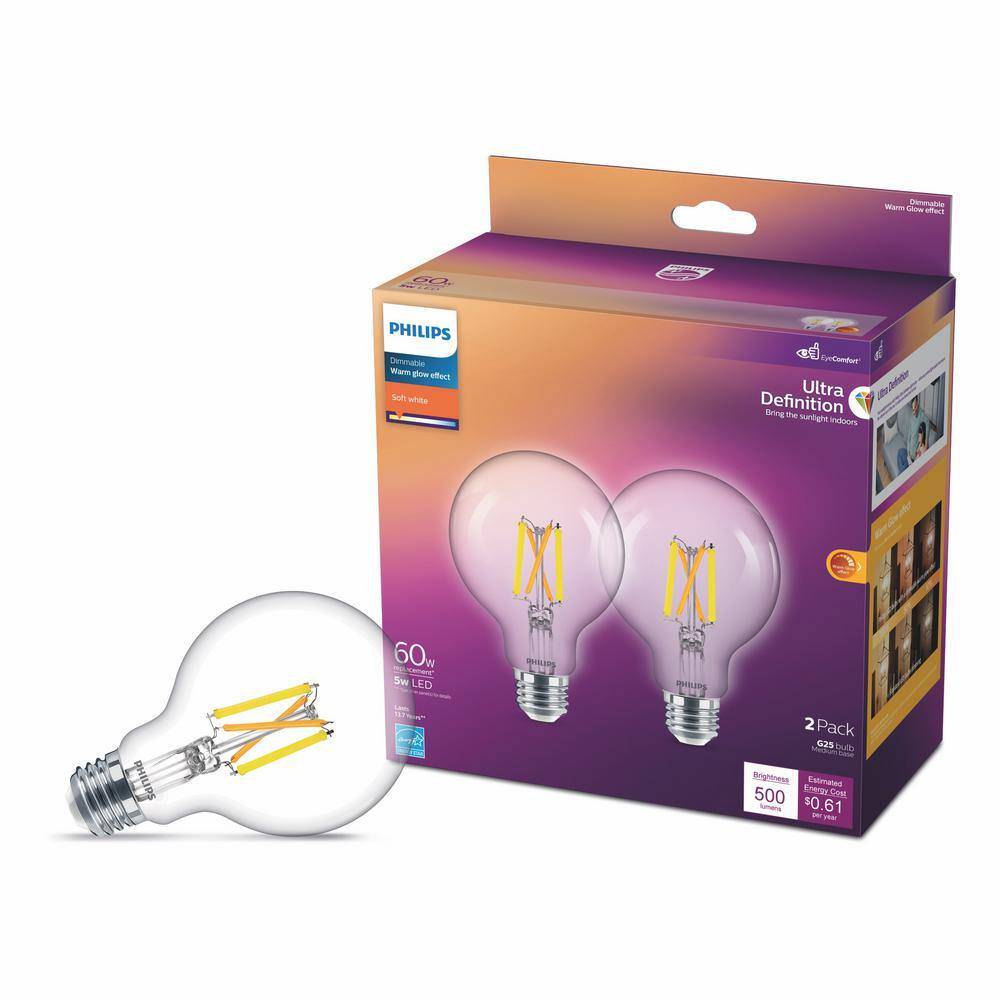 Philips 60-Watt Equivalent Ultra Definition G25 Clear Glass Dimmable ...