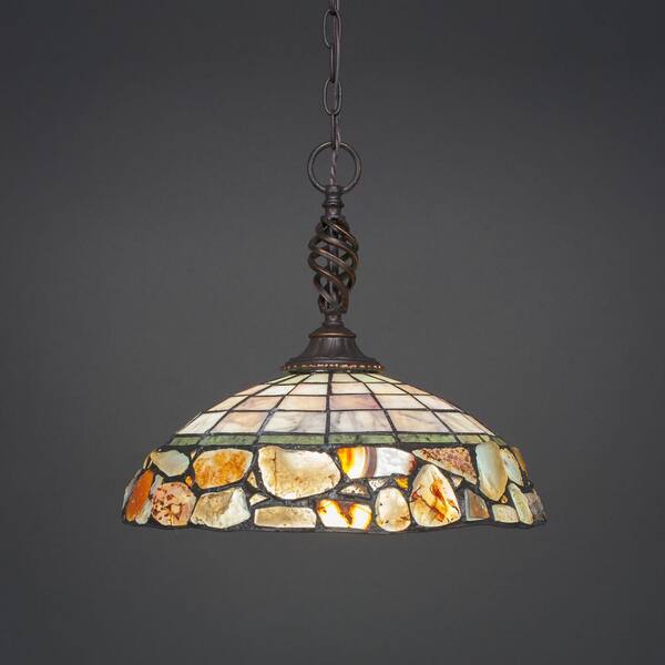 Bridgewater 100-Watt 1-Light Dark Granite Shaded Pendant Light with 16 ...