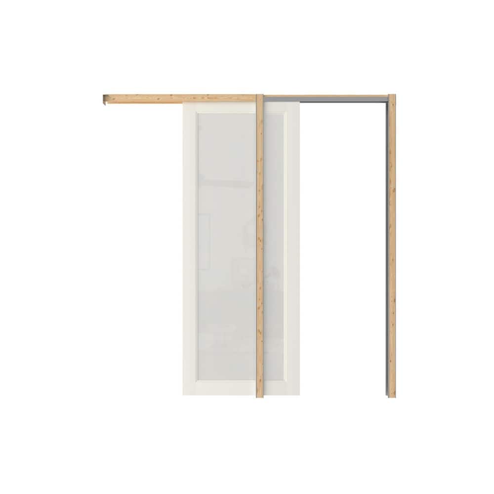ARK DESIGN 32 in. x 80 in. 1-Lite Glass White Primed MDF Pocket Sliding ...