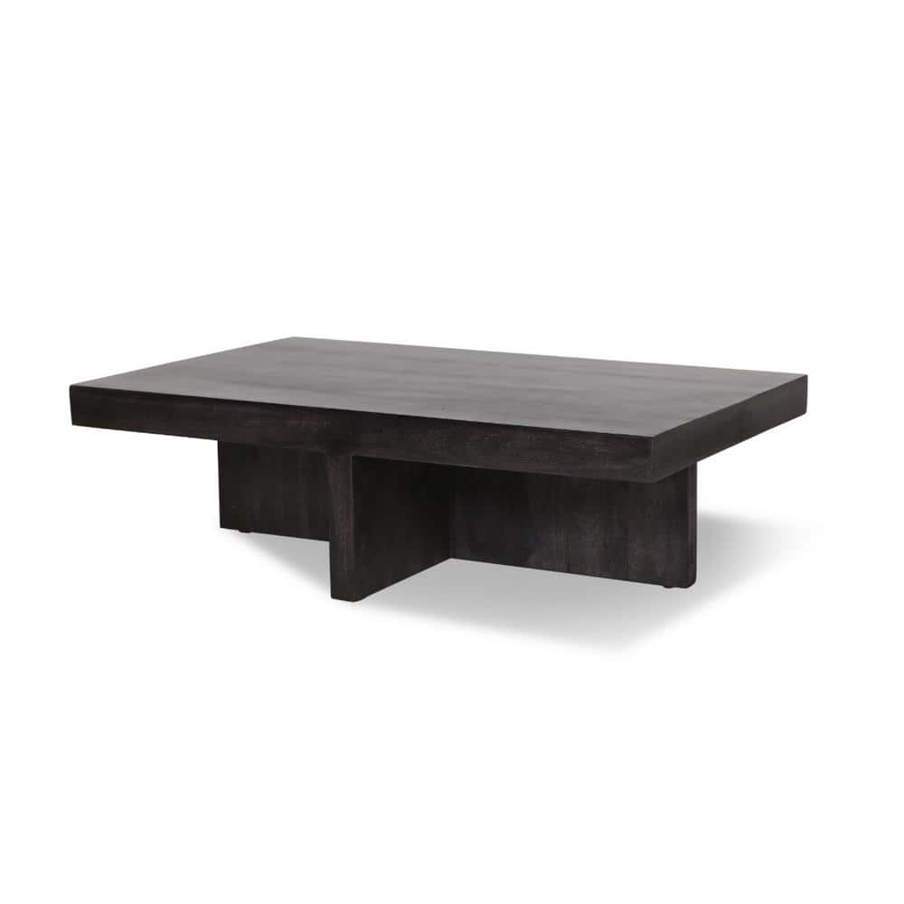 POSH POLLEN Henderson 47 in. Black Rectangle Wood Coffee Table with ...