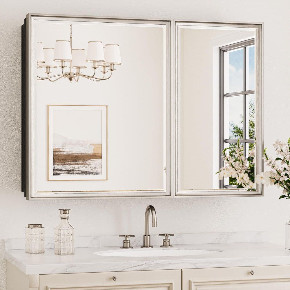 Reviews for TETOTE 40 in. W x 30 in. H Rectangular Aluminum Brushed Nickel Framed Recessed ...