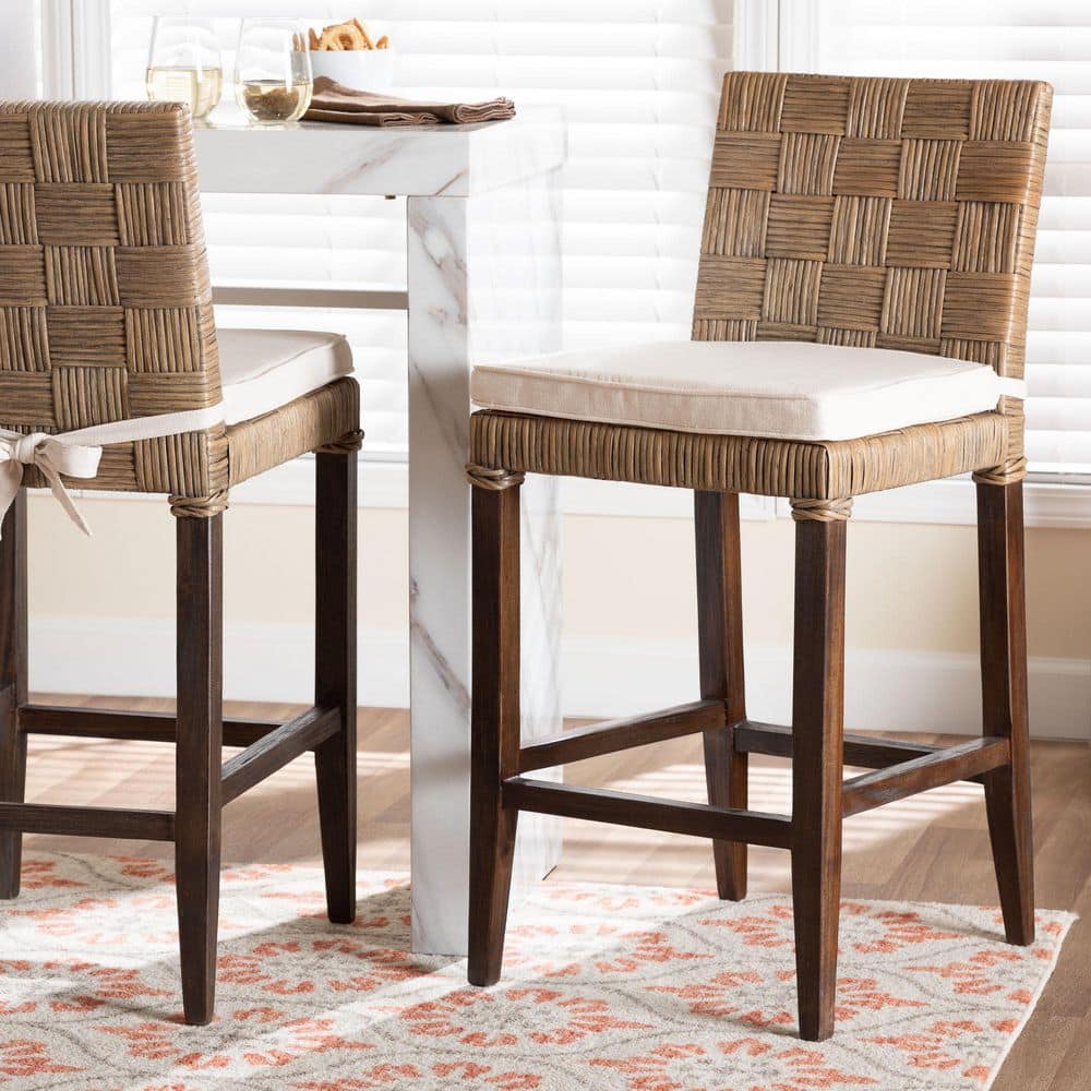 bali & pari Fatima 38.2 in. H Grey Taupe Rattan and Mahogany Wood ...