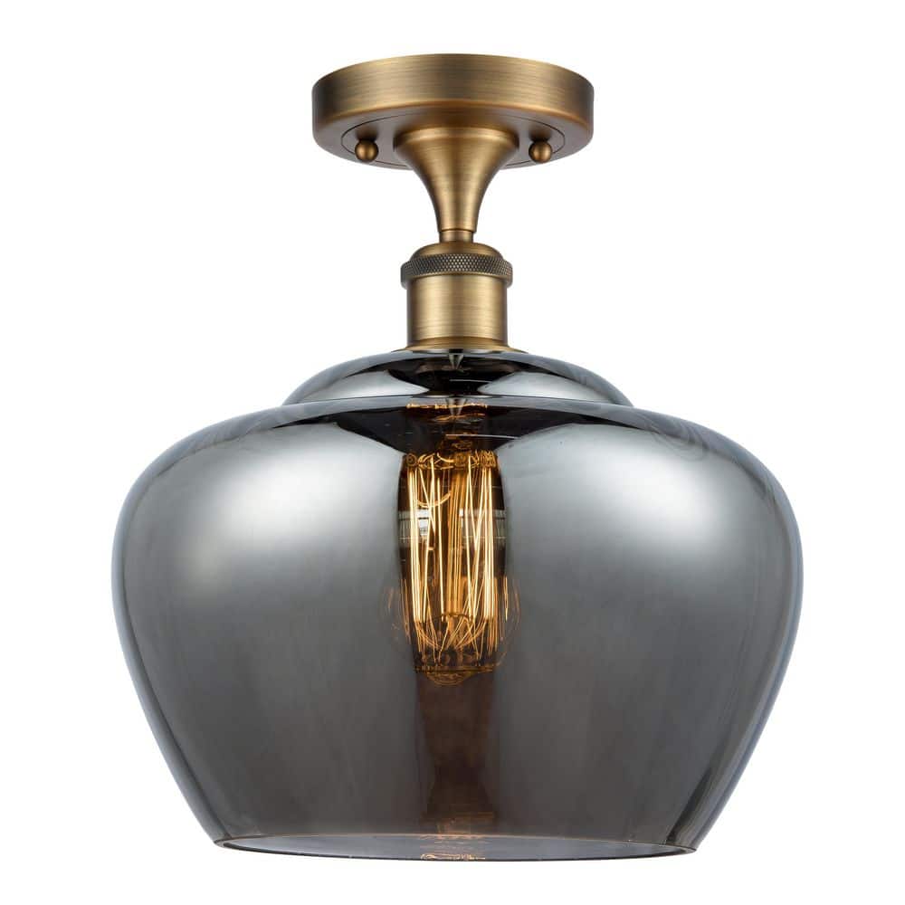 Innovations Fenton 11 in. 1-Light Brushed Brass Industrial Semi-Flush ...