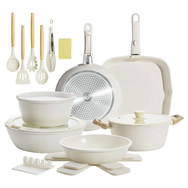 23 Piece Ceramic Nonstick Stock Pot Set White Induction Ready Removable ...