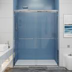 MCOCOD 60 in. W x 76 in. H Double Sliding Semi-Frameless Shower Door in Brushed Nickel with ...