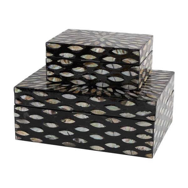 Litton Lane Rectangle Mother of Pearl Geometric Floral Box with Beige Accents (Set of 2) 043979 ...
