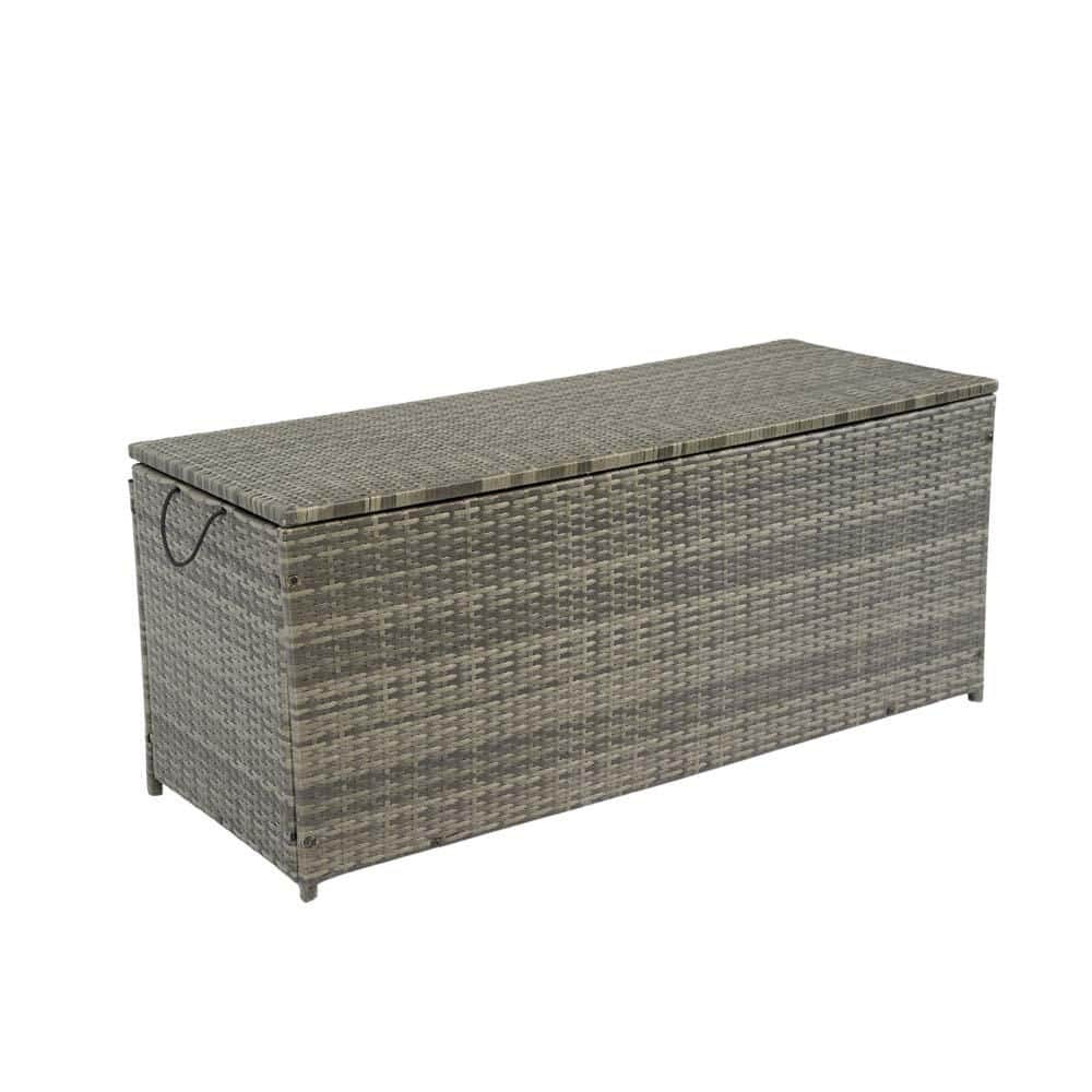 Zeus & Ruta 43 in. Wicker Outdoor Coffee Table with Black Top in Gray ...