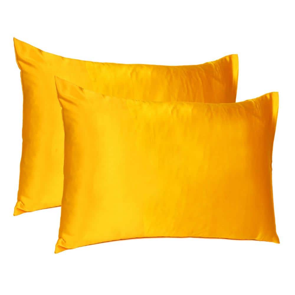 HomeRoots Amelia Goldenrod Solid Color Satin King Pillowcases (Set of 2 ...
