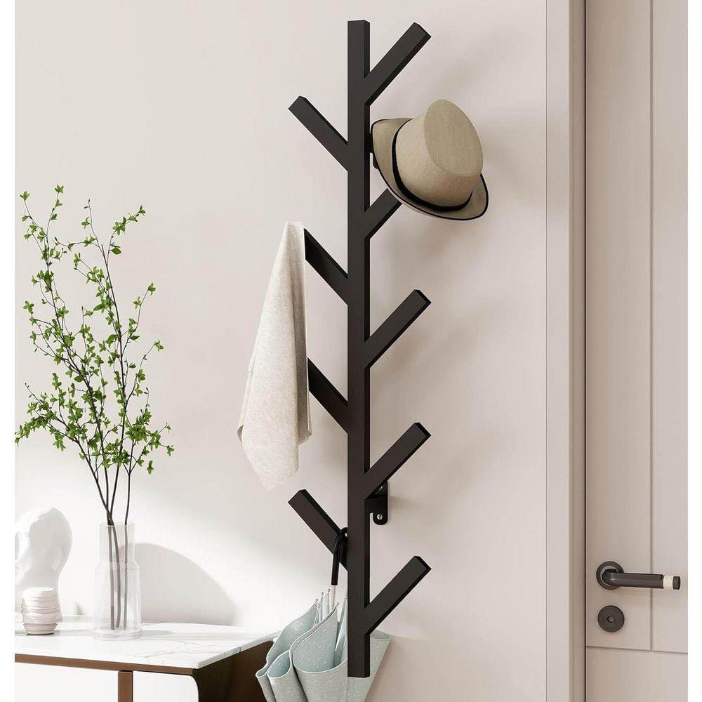 Modern Black Metal Wall Mounted Coat Rack with 9 Hooks PUSB86V6Y - The ...
