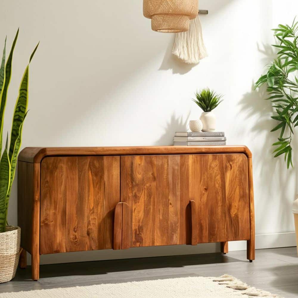 Liv & Skye Brown Wood 63 in. Rectangle Curved Handle Sideboard 22351 ...