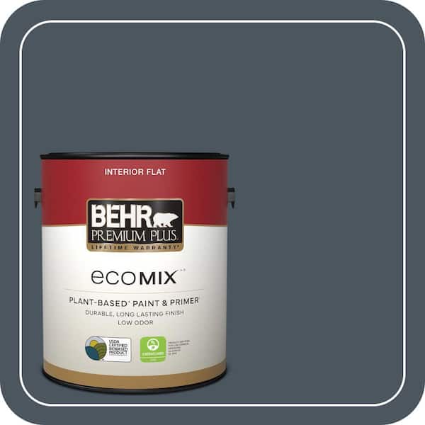 BEHR PREMIUM PLUS 1 gal. #N480-7 Midnight Blue Flat EcoMix Plant-Based ...
