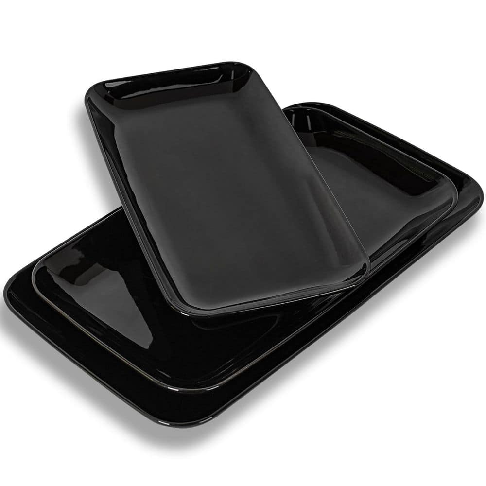 Set of 3 Black Rectangular Decorative Platters (16 in./14 in./12 in ...