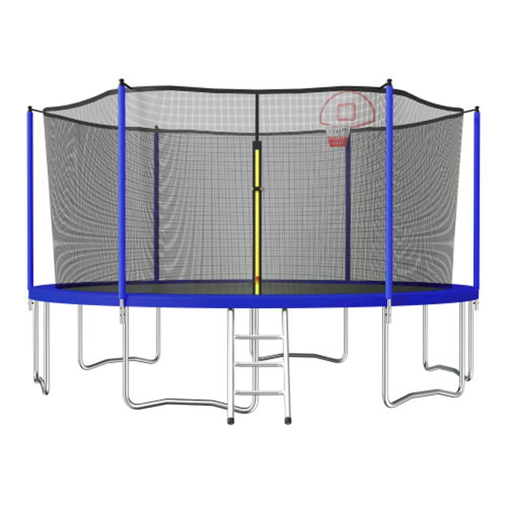Boosicavelly 12 ft. Outdoor Blue Heavy-Duty Round Trampoline with ...