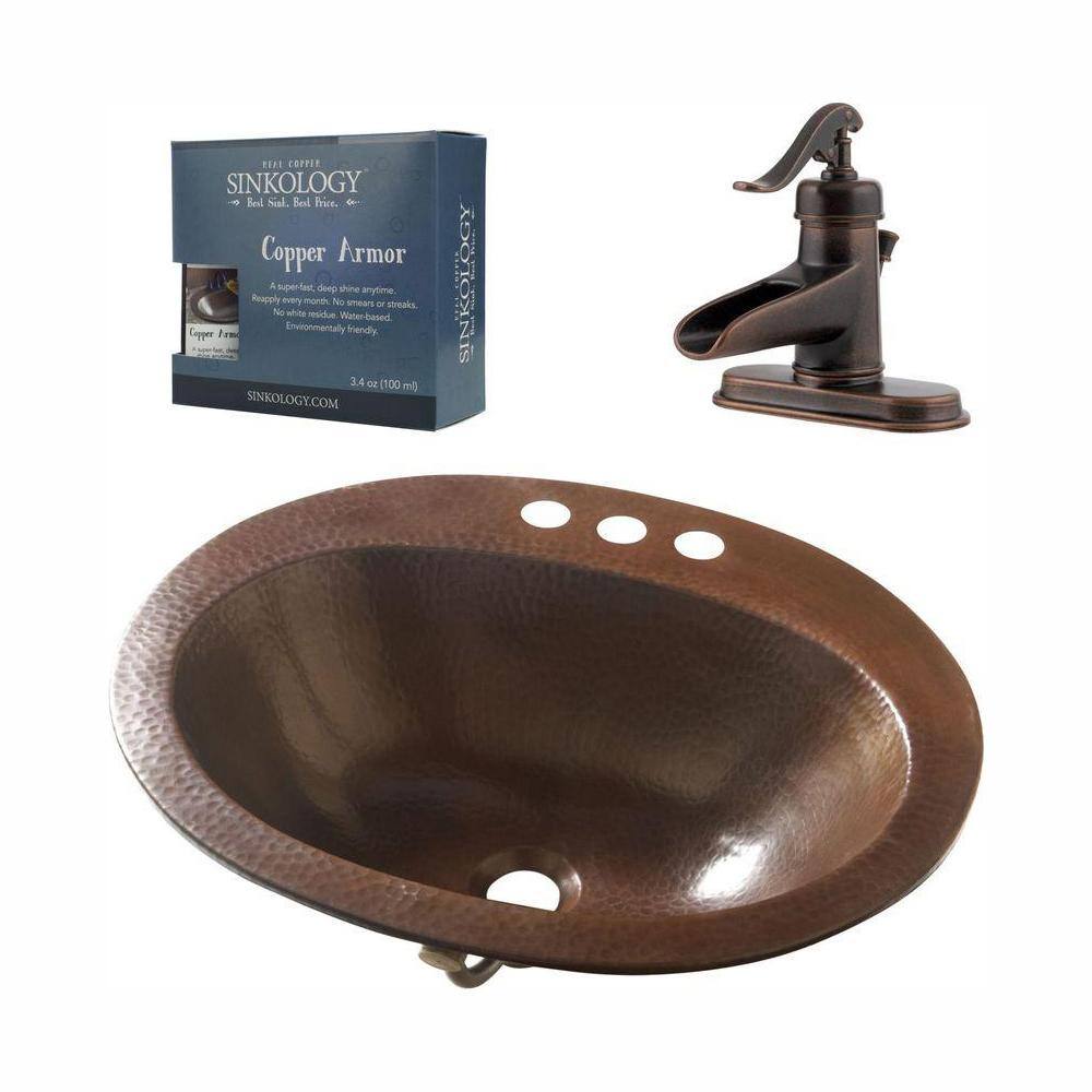 SINKOLOGY Seville 18 Gauge 20 in. Copper Drop-In Bath Sink in Aged ...