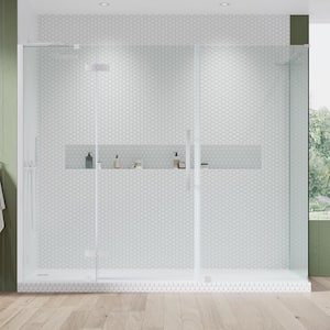 Dreamwerks 47 in. x 32 in. x 79 in. Frameless 3-Piece Corner Frameless Pivot Shower Enclosure in ...