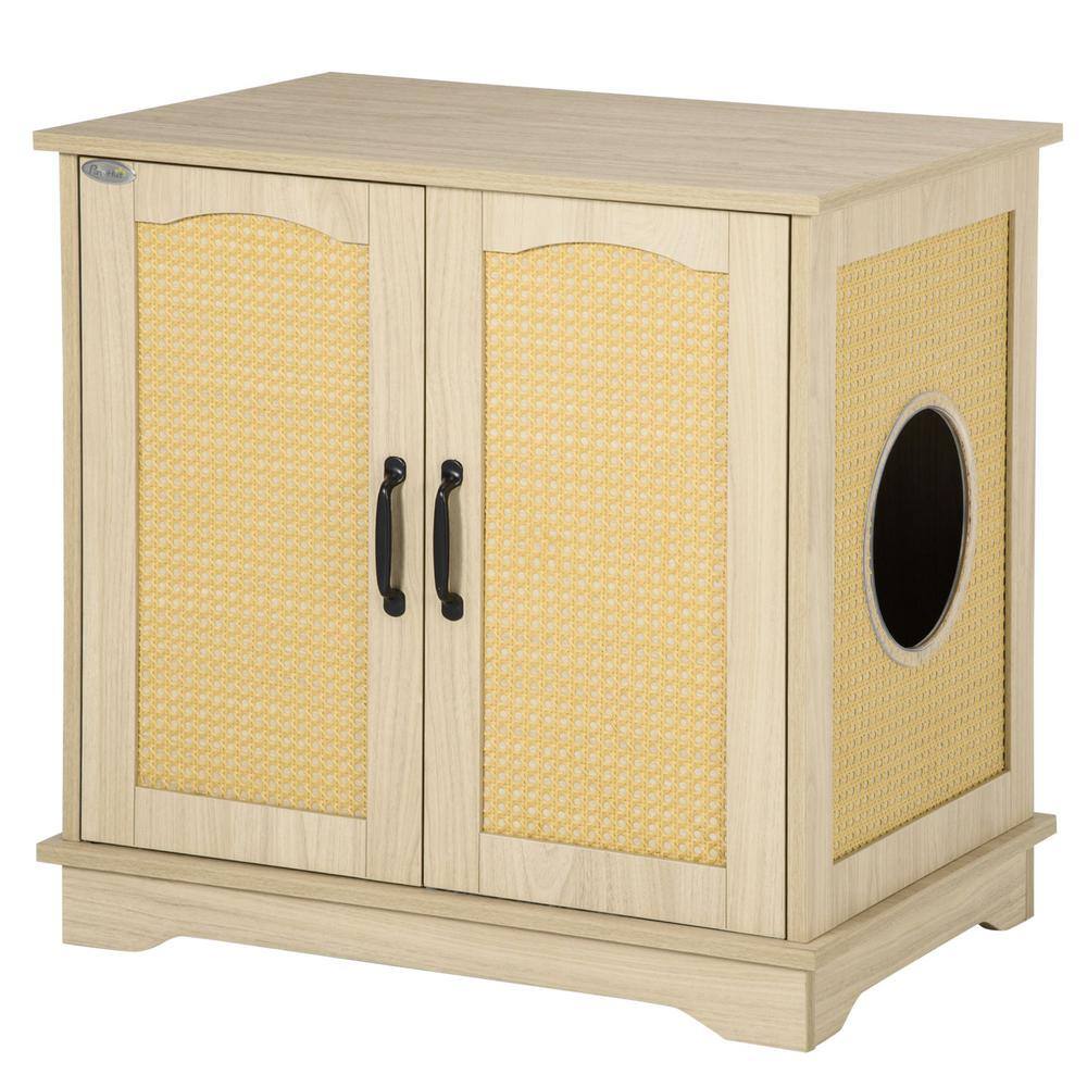 Pawhut 27 In X 20 In X 27 In Oak Rattan Wood Cat Litter Box