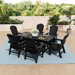 TenKa Black 7-Piece HDPE Plastic Rectangle Table Outdoor Dining Set ...
