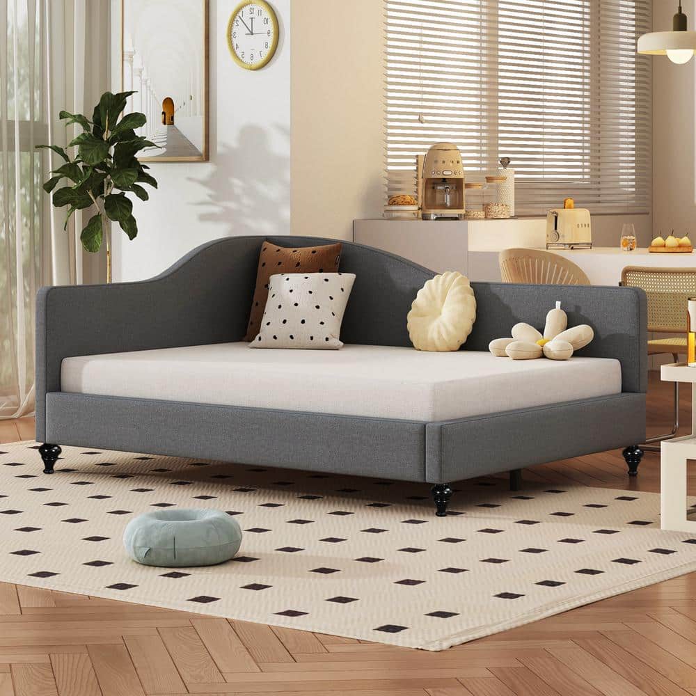 Nestfair Gray Full Size Linen Daybed with Solid Wood Legs LWDB146E ...