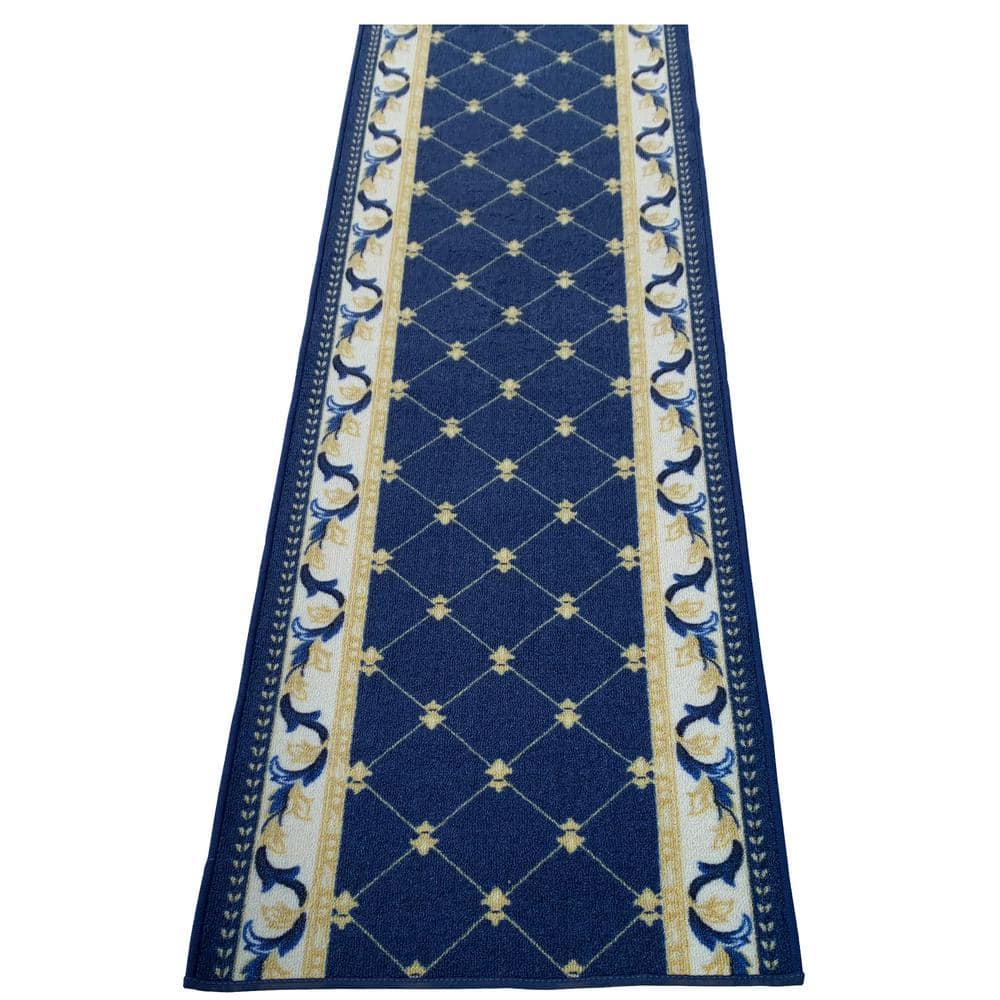 PLAYA RUG Trellis French Blue 26 in. W x 15 ft. L Runner Rug/Stair ...