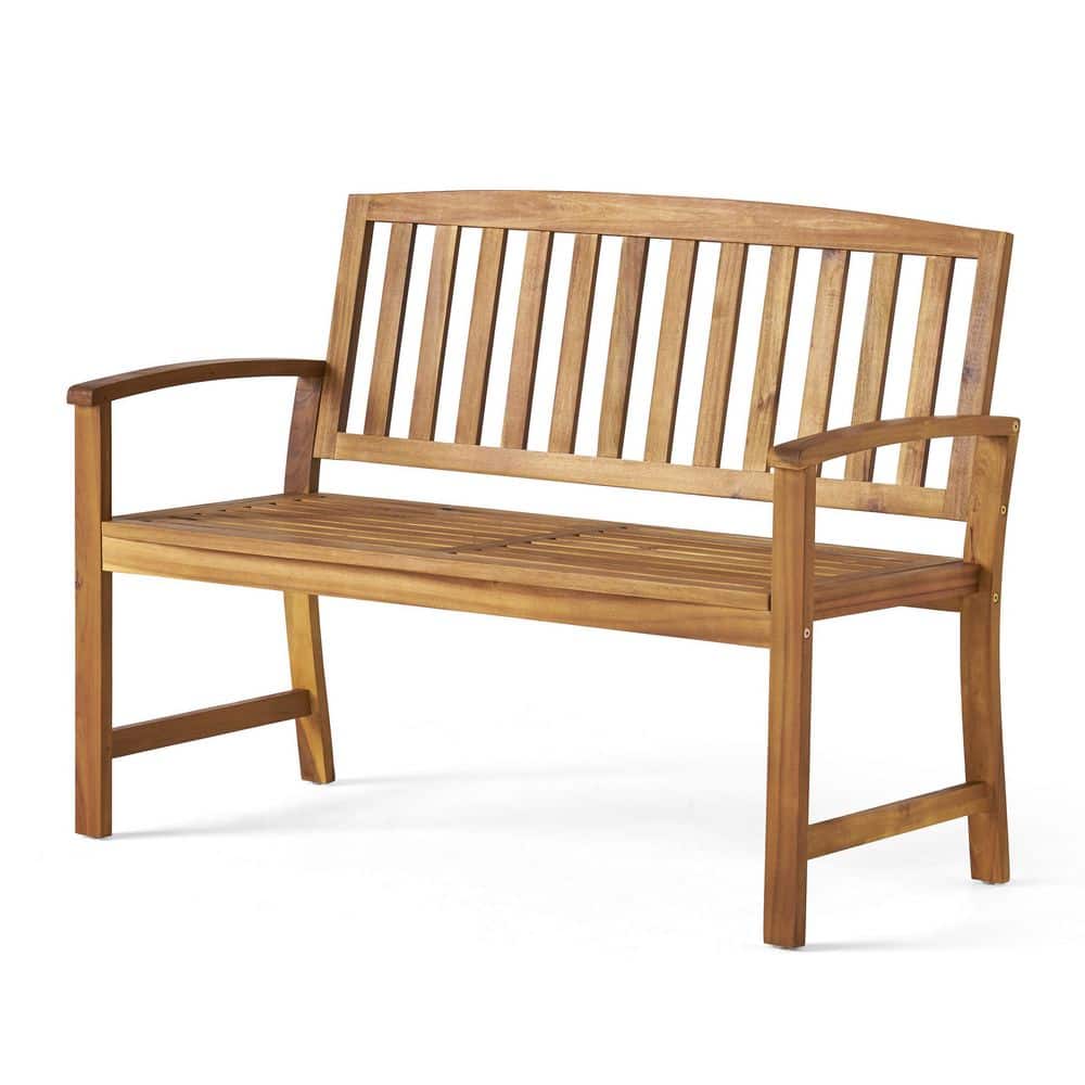 Teak 48.8 in. Acacia Wood Outdoor Bench with Curved Backrest and Arch ...