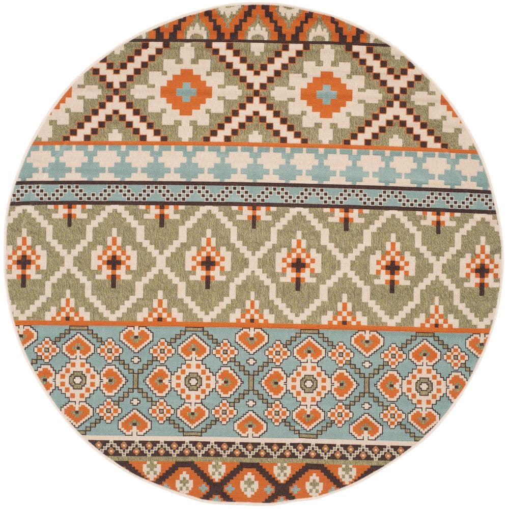 SAFAVIEH Veranda Green/Terracotta 8 ft. x 8 ft. Tribal Aztec Indoor ...