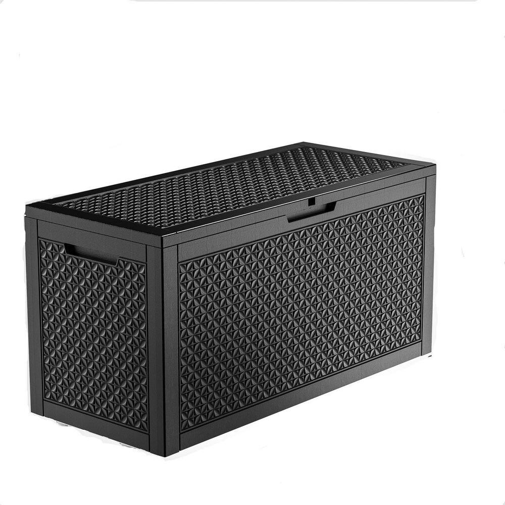 100 Gallon Black Outdoor Resin Deck Box with Gas Poles ABC2024347g ...