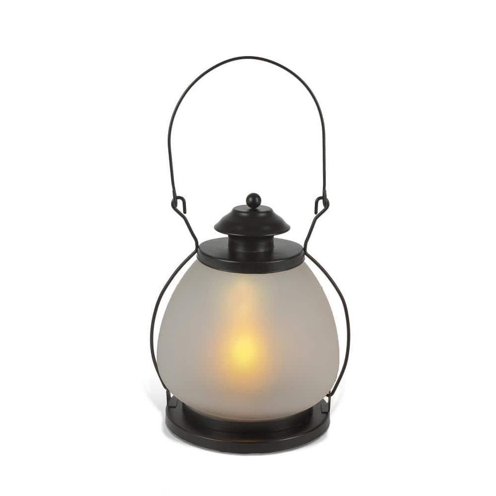 Everlasting Glow 7.1 in. Black Metal with Glass FireGlow Lantern ...