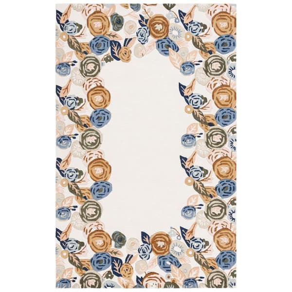 SAFAVIEH Chelsea 5 ft. x 8 ft. Ivory/Blue Floral Border Area Rug HK292A ...