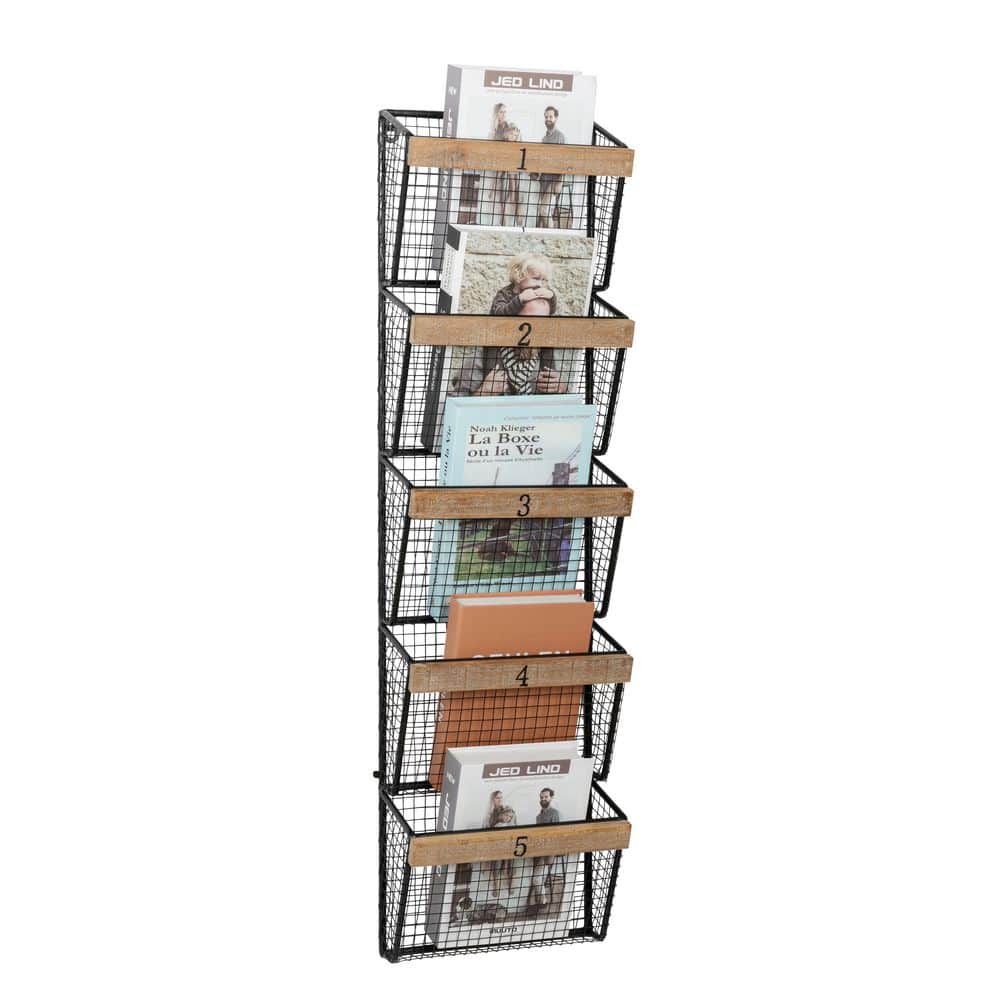 HAWOO Black 10 in. x 36 in. H Metal Wall Mounted Magazine Rack U210018 ...