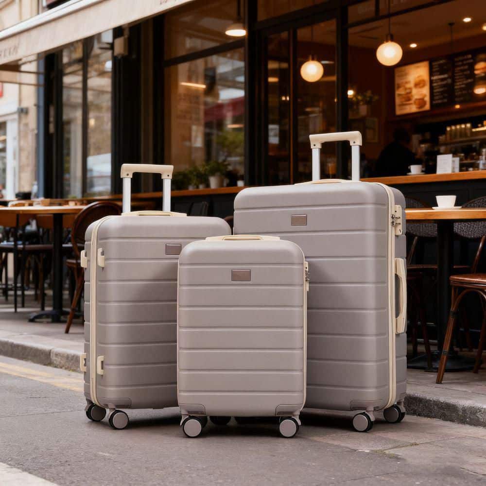 Merax 3 Bags 3-Piece Rosy Brown ABS Hardshell Spinner Luggage Set with ...