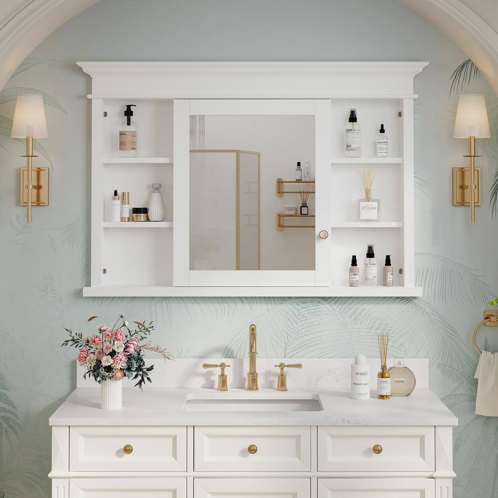 FORCLOVER 48 in. W x 32 in. H Rectangular Recessed Mount Solid Wood ...