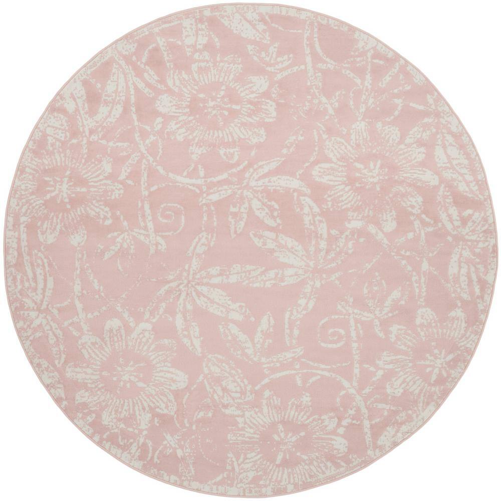 Nourison Whimsicle Pink 8 ft. x 8 ft. Floral Contemporary Round Area ...