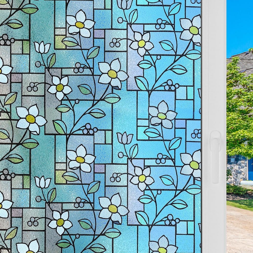 HIDBEA 23.6 in. W x 78 in. L Magnolia Floral Stained Glass Decorative ...