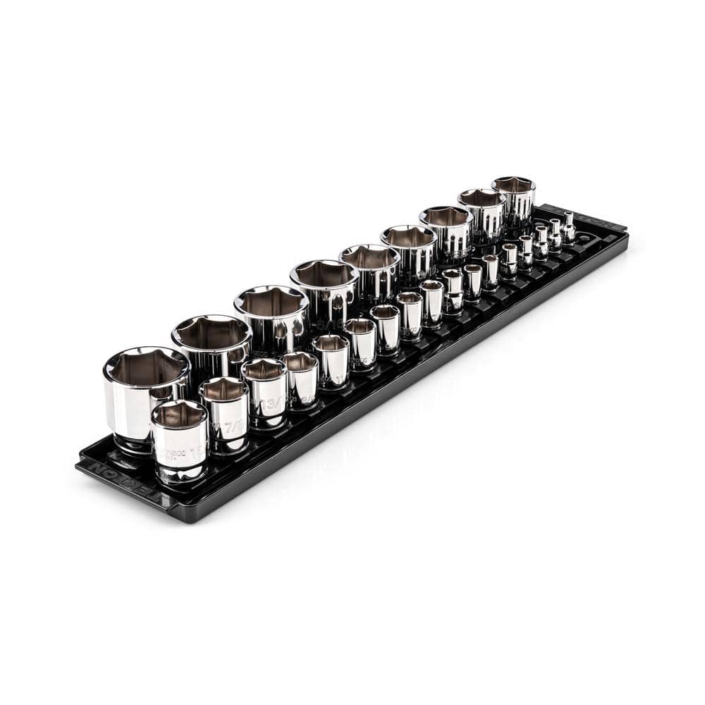 TEKTON 1/4,3/8,1/2 in. Drive 6-Point Socket Set with Rails, 26-Piece (5 ...