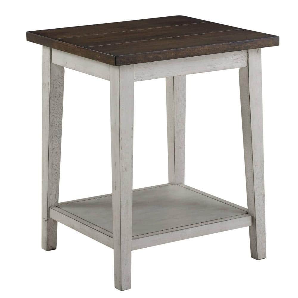 Benjara 19.62 in. White and Brown Square Wood End/Side Table with ...
