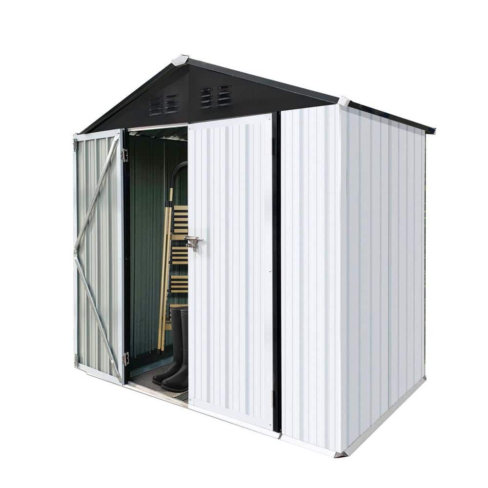 6 ft. W x 4 ft. D Outdoor Storage Shed with Apex Roof White+Black Metal ...