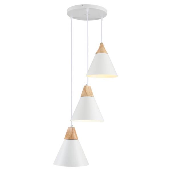 LWYTJO Kairah 3-Light White Modern Nordic Timber Style Wooden Pendant ...