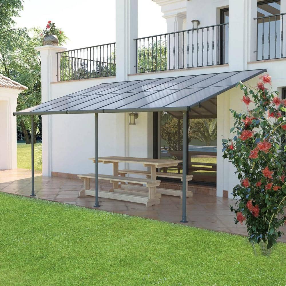 Aoodor 13 ft. x 10 ft. Gray Aluminum Frame Patio Cover Wall Mount ...