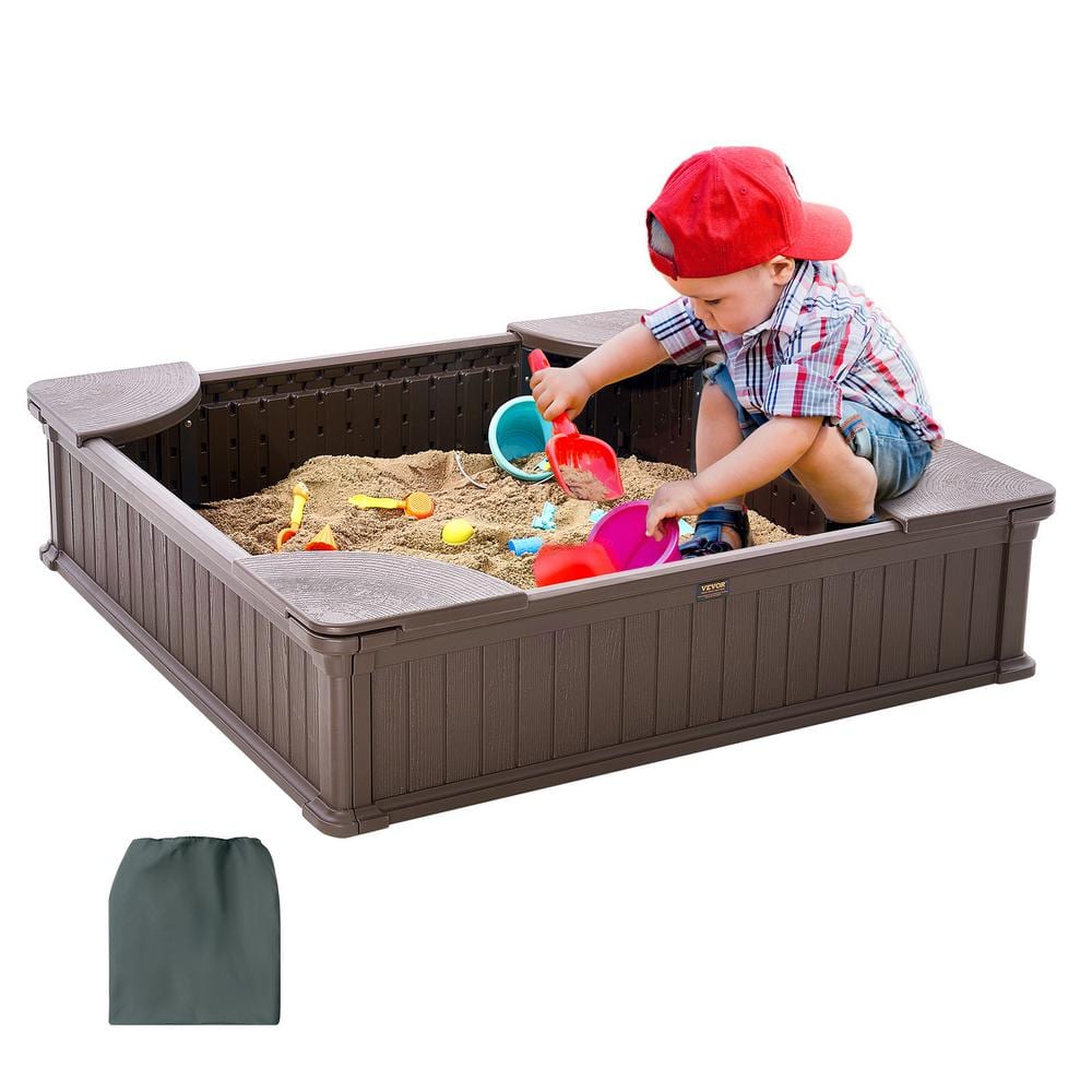 VEVOR Sandbox with Cover, 4 ft. W x 4 ft. L Square Sandbox, HDPE Sand ...