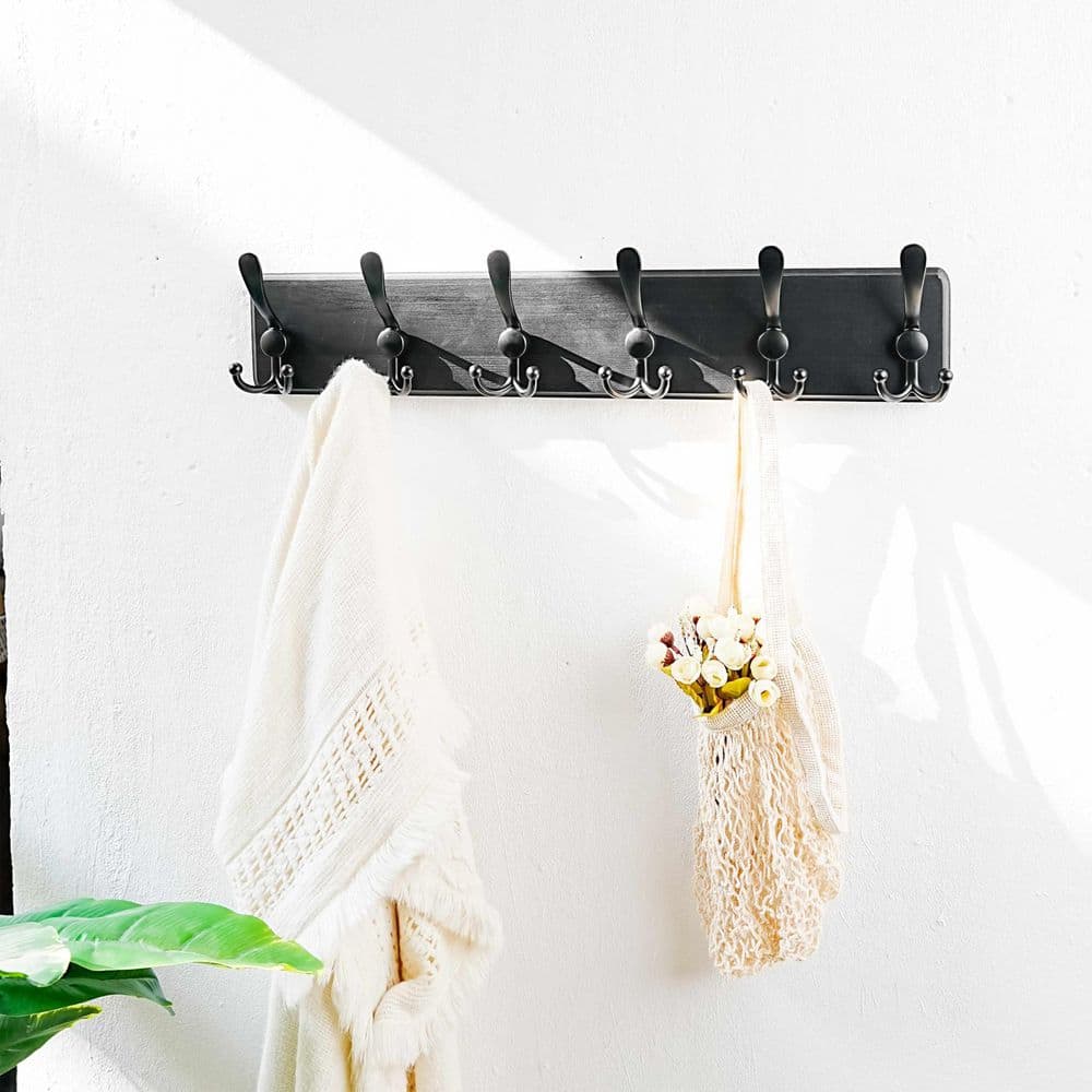 Weathered Black Rustic Farmhouse Solid Wood Wall Mounted Coat Rack with ...