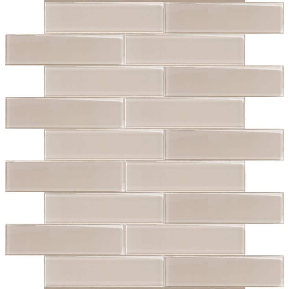 Apollo Tile Warm Greige 3-in. x 12-in. Polished Glass Mosaic Floor and ...