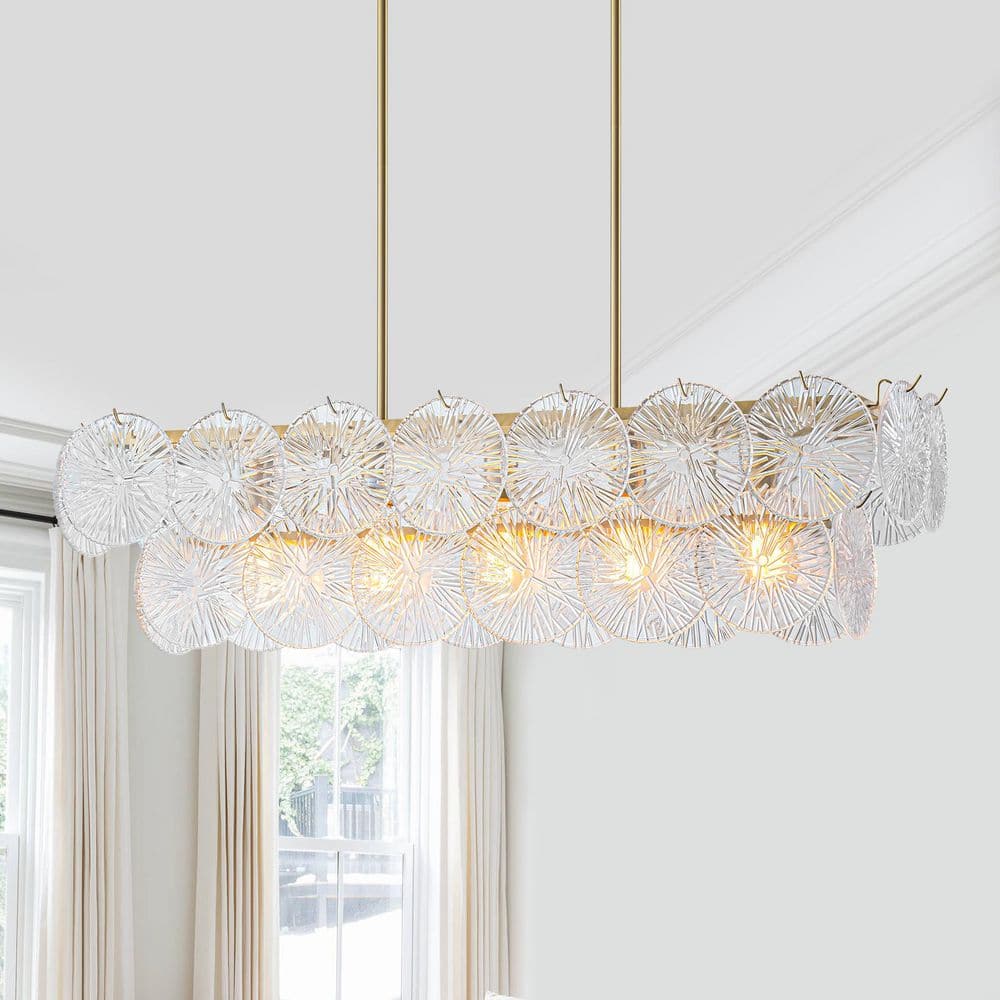 MENCOLULU 38.4 in. 5-Light Modern Gold Rectangle Pendant Light with ...