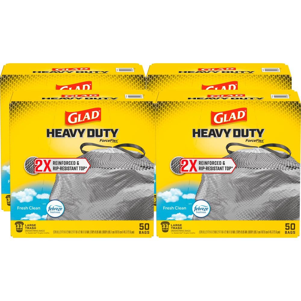 Glad 33 Gal. Heavy Duty 2x Reinforced and Rip Resistant Top Large ...