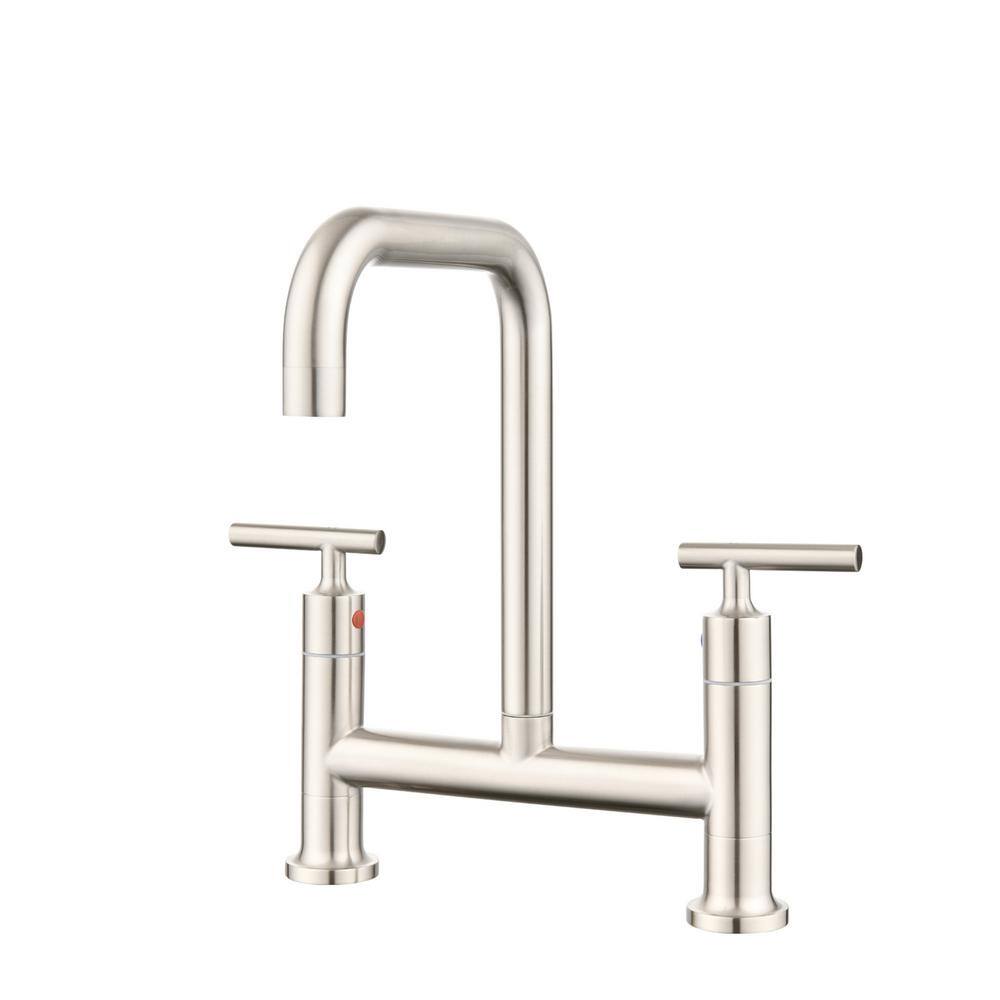 FLG Double-Handle Bridge Kitchen Faucet 2-Holes 304 Stainless Steel ...
