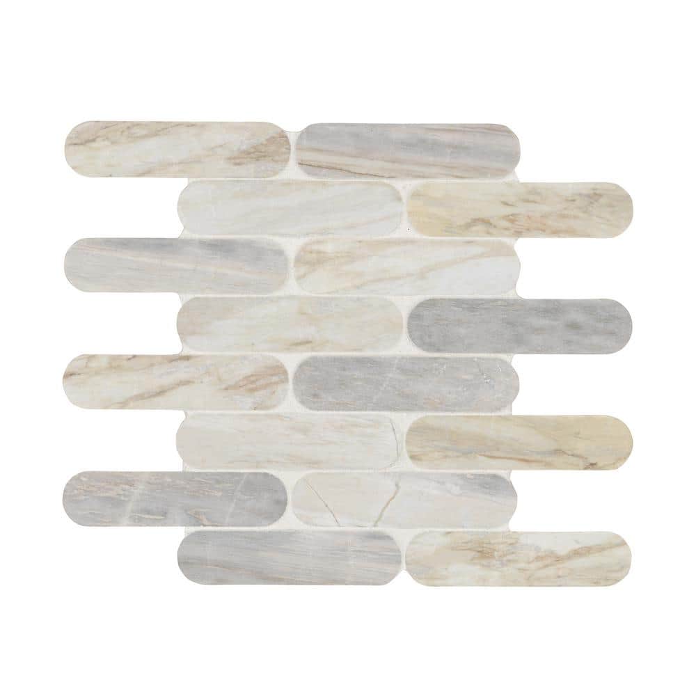 MSI Angora Ellipse 12 in. x 12 in. Polished Marble Mesh-Mounted Mosaic ...
